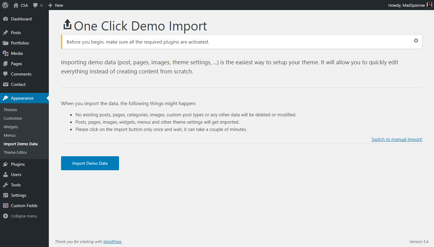 One Click Demo Import – Documentation