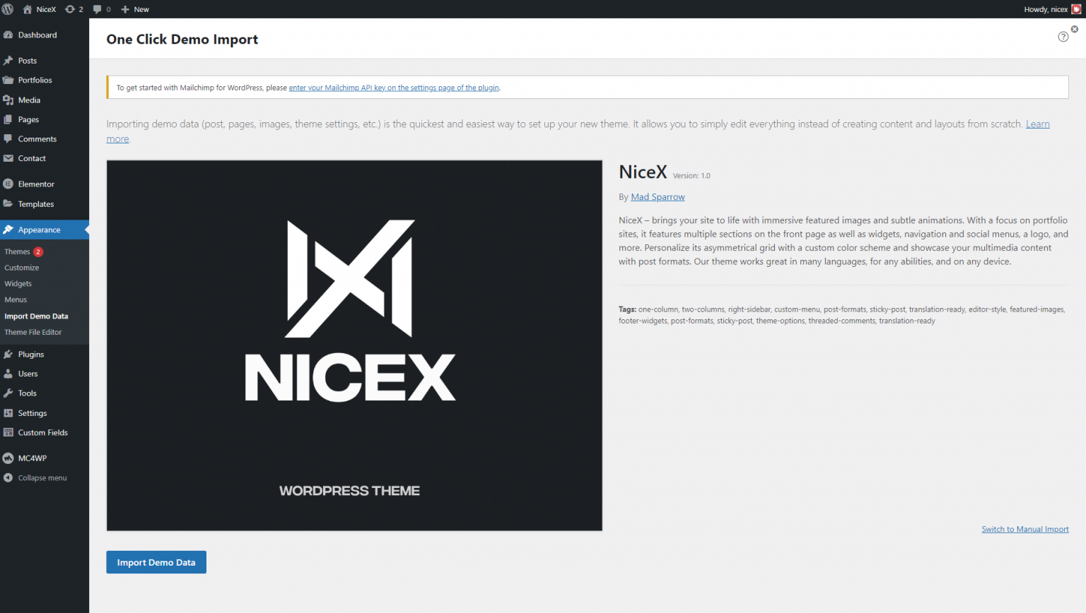 One Click Demo Import – Mad Sparrow Dev